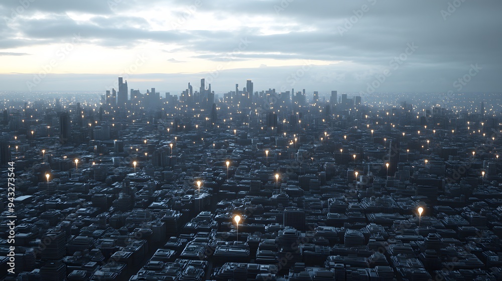 3. **Create a 3D conceptual scene of a sprawling urban landscape where ...