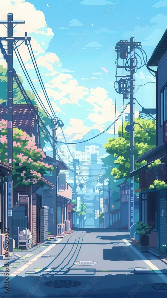 20 Pixelated scenes flat design front view anime environments theme ...