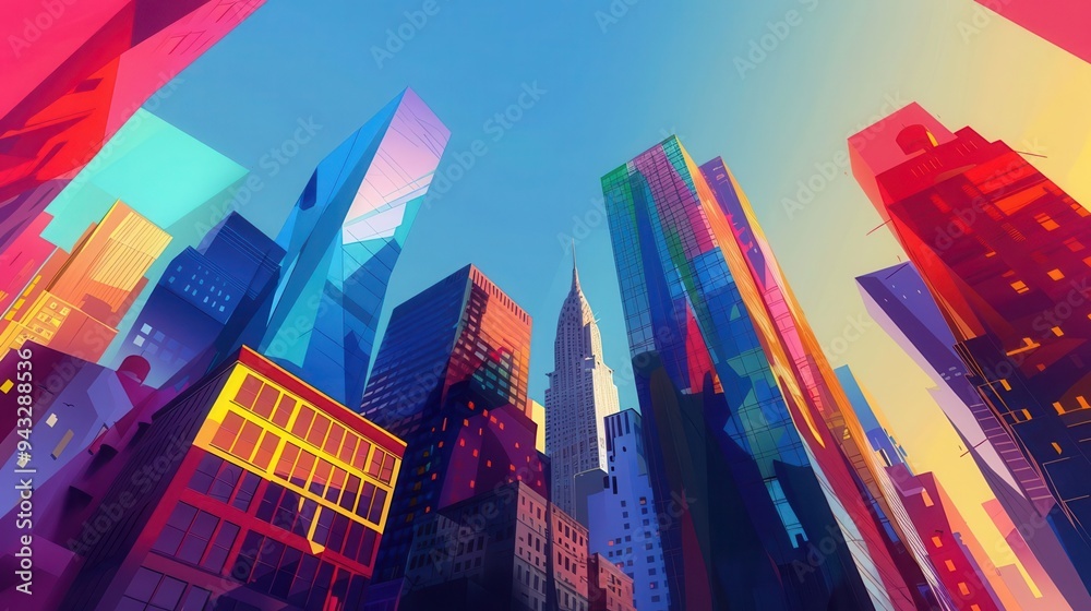 39 USA downtown views flat design worm's-eye view urban theme water ...