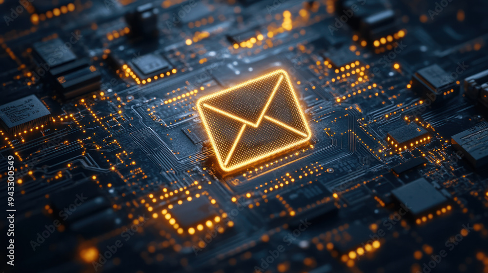 Futuristic Email Icon, A modern email icon placed on a circuit board ...