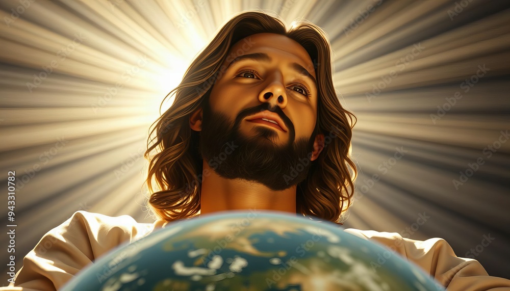 Jesus Holding Earth in Hands with Compassion and Love, Spiritual and ...