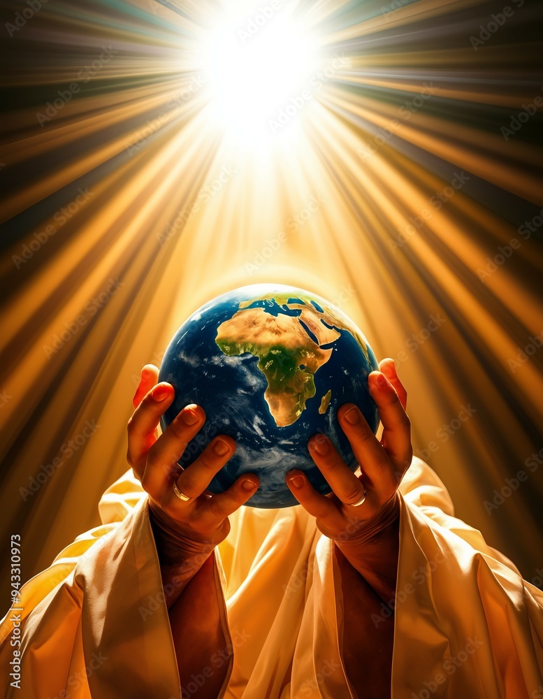 Jesus Holding Earth in Hands with Compassion and Love, Spiritual and ...