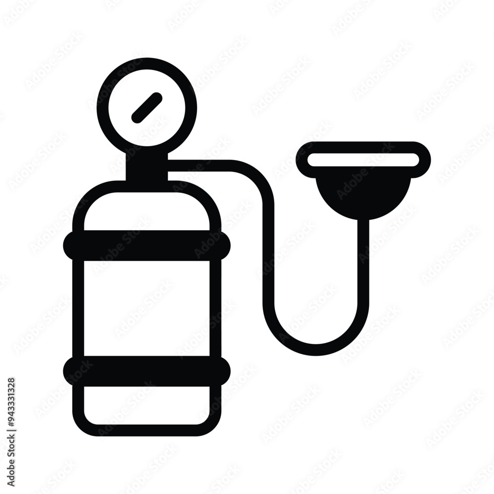 An oxygen tank connected to a breathing mask, icon of oxygen cylinder ...