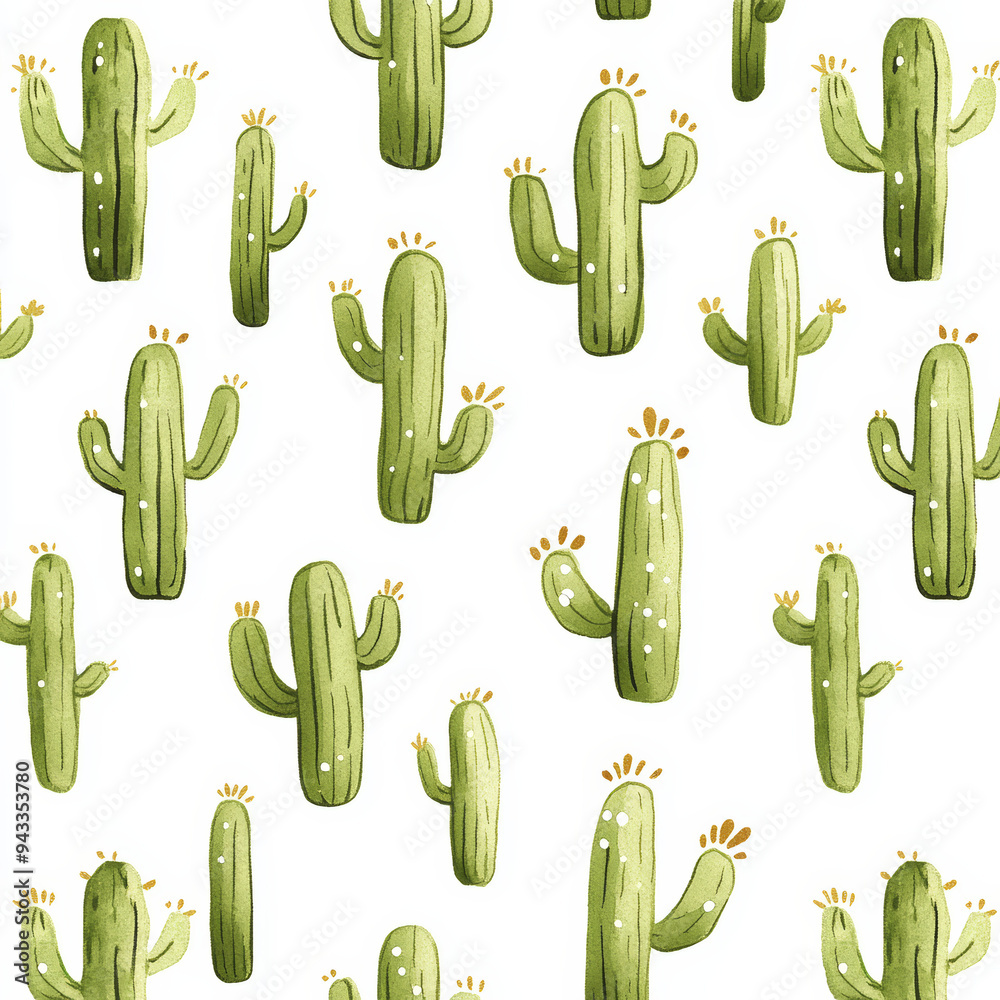 Seamless, Cactus pattern, Hand-drawn cacti, Minimalist design, Green ...