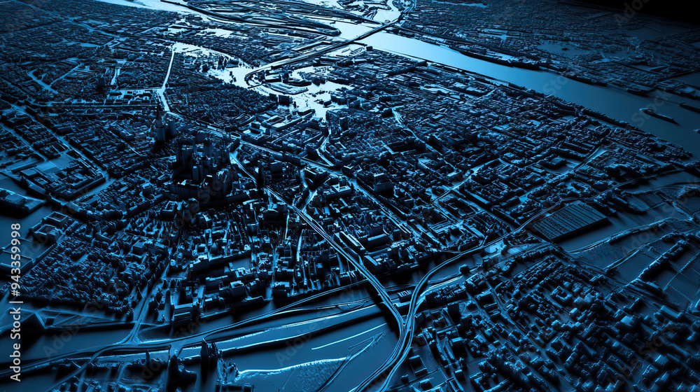 Technical aerial visual, 3D LiDAR GIS aerial map satellite scan model ...