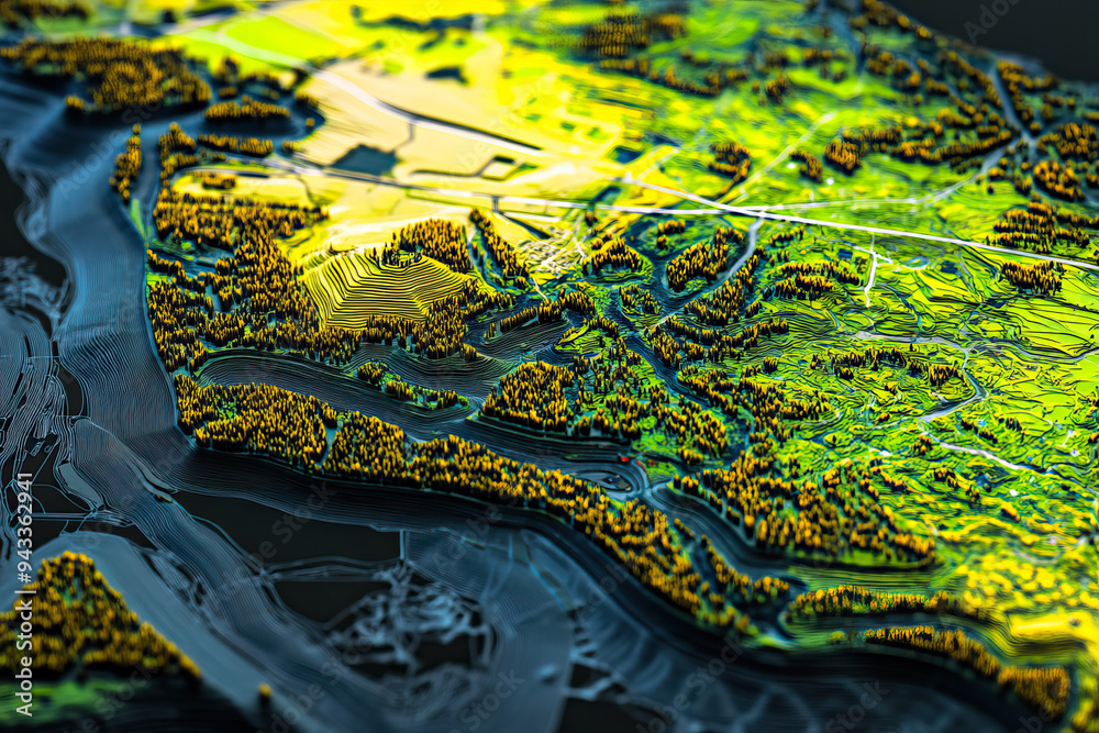 Technical aerial visual, 3D LiDAR GIS aerial map satellite scan model ...