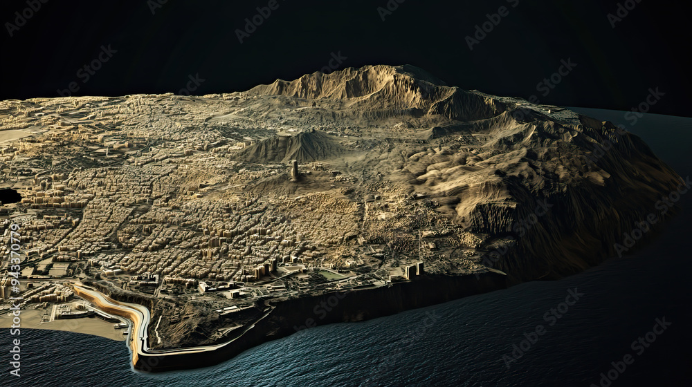 Technical aerial visual, 3D LiDAR GIS aerial map satellite scan model ...