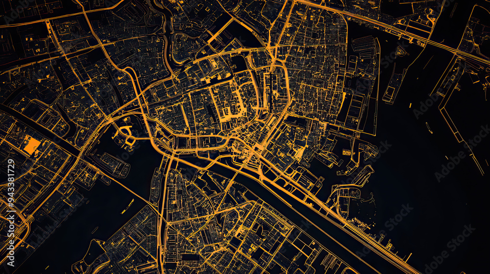 Technical aerial visual, 3D LiDAR GIS aerial map satellite scan model isolated, showing ...
