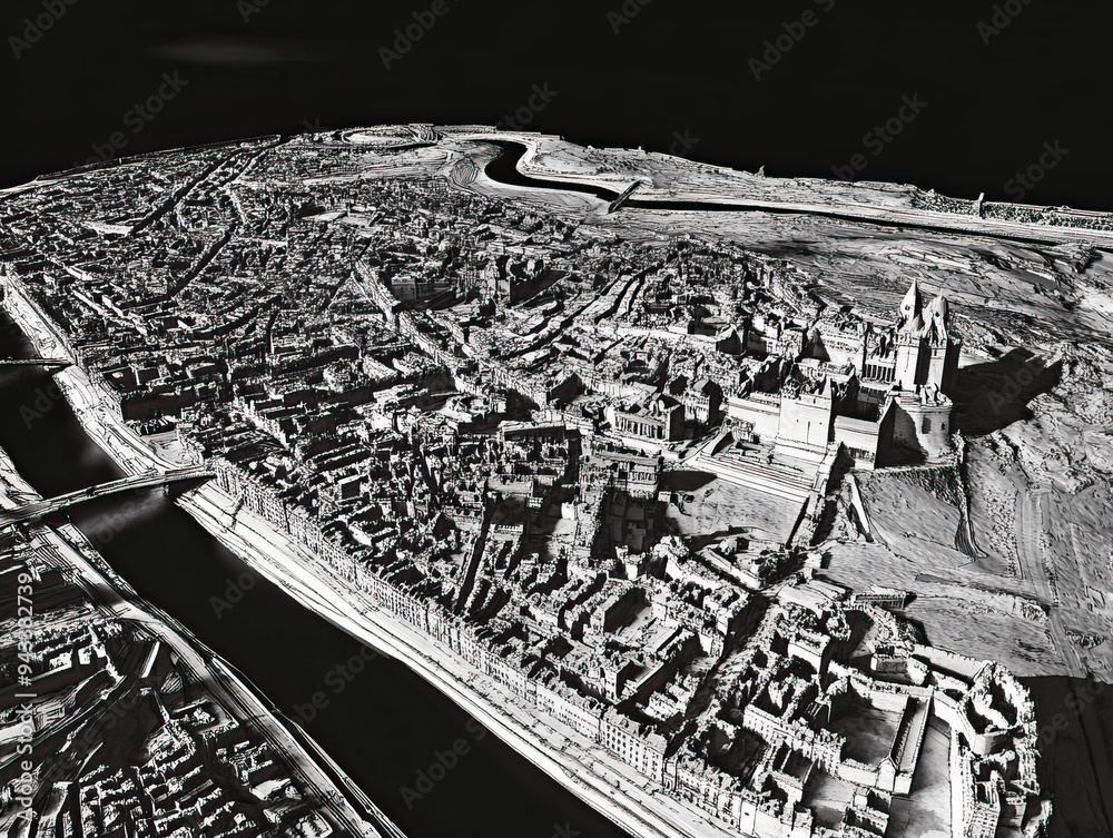 Technical aerial visual, 3D LiDAR GIS aerial map satellite scan model ...