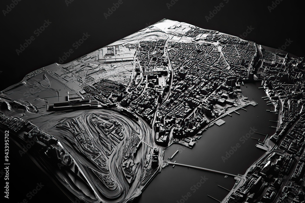 Technical aerial visual, 3D LiDAR GIS aerial map satellite scan model ...