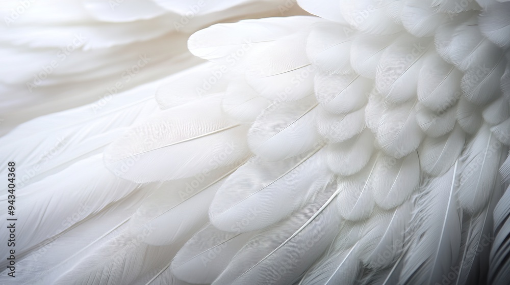 Closeup, white and feathers background for peace, calm and spirituality ...