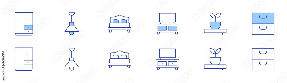 Home furniture icon set in two styles, Duotone and Thin Line style ...