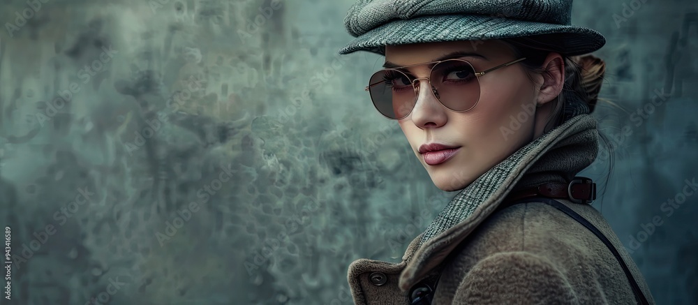 Female detectives posing with accessories set against a grey background ...