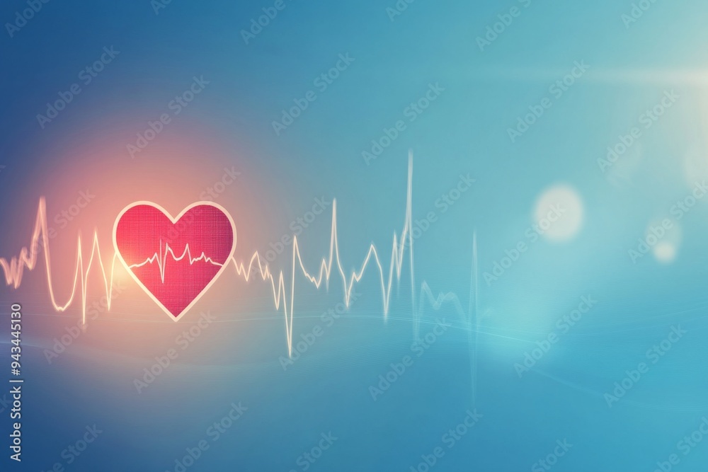 A heart with a beating graph glowing red over a blue background ...