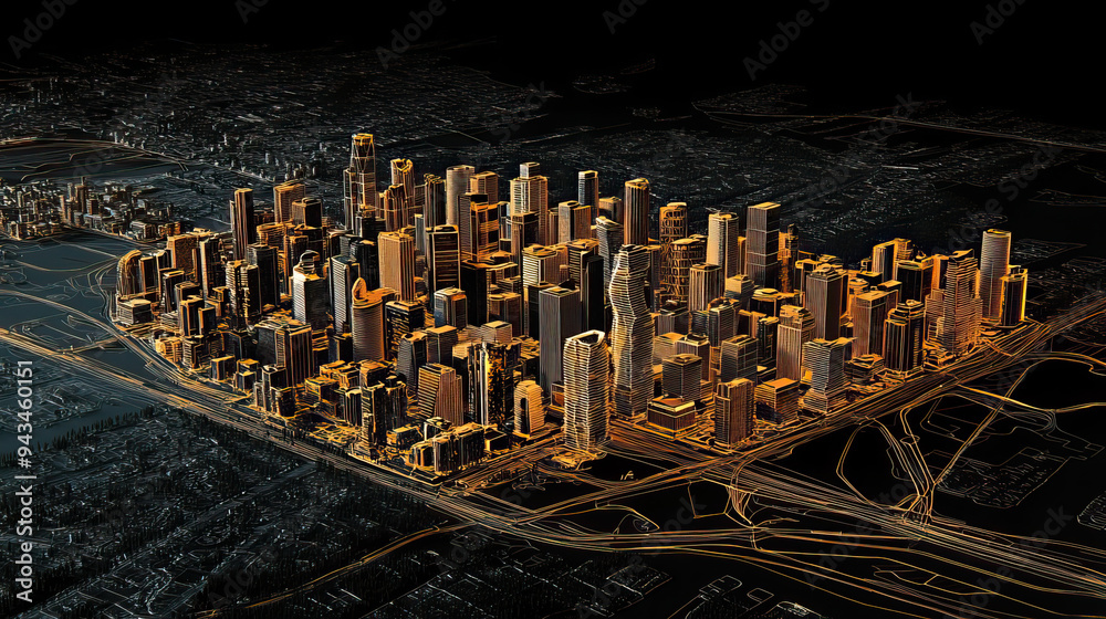 Technical aerial visual, 3D LiDAR GIS aerial map satellite scan model ...