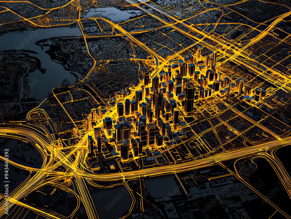Technical aerial visual, 3D LiDAR GIS aerial map satellite scan model ...