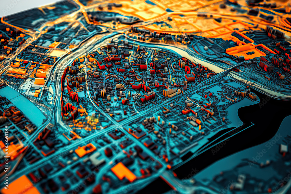 Technical aerial visual, 3D LiDAR GIS aerial map satellite scan model ...