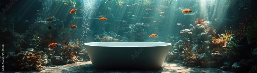 Virtual aquarium appearing in a bathtub, realistic fish swimming, AR ...
