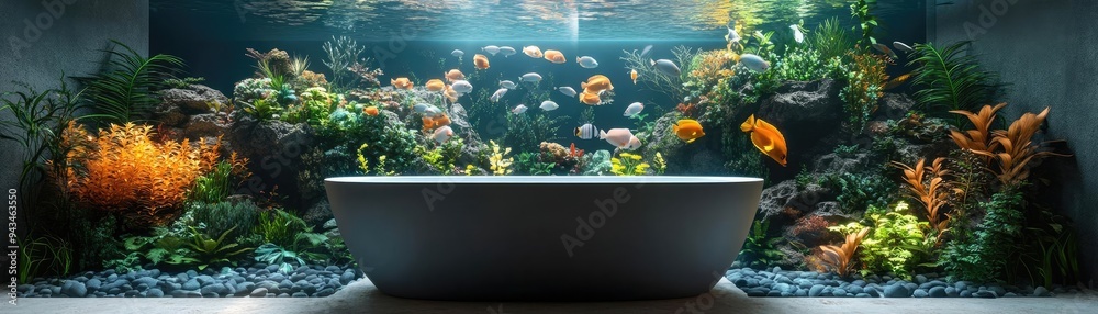 Virtual aquarium appearing in a bathtub, realistic fish swimming, AR ...