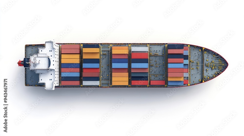 Container ship top-down view, maritime logistics, detailed and accurate ...