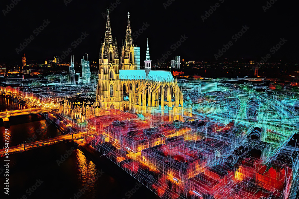 Technical aerial visual, 3D LiDAR GIS aerial map satellite scan model ...