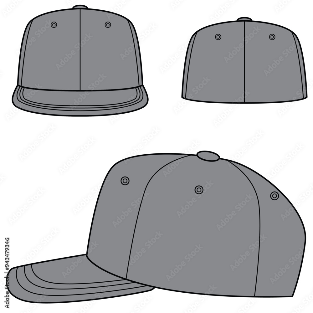 Poster Set of fitted hat vector illustration. Caps mock up editable ...