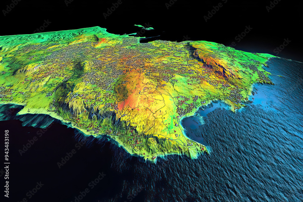 Technical aerial visual, 3D LiDAR GIS aerial map satellite scan model ...