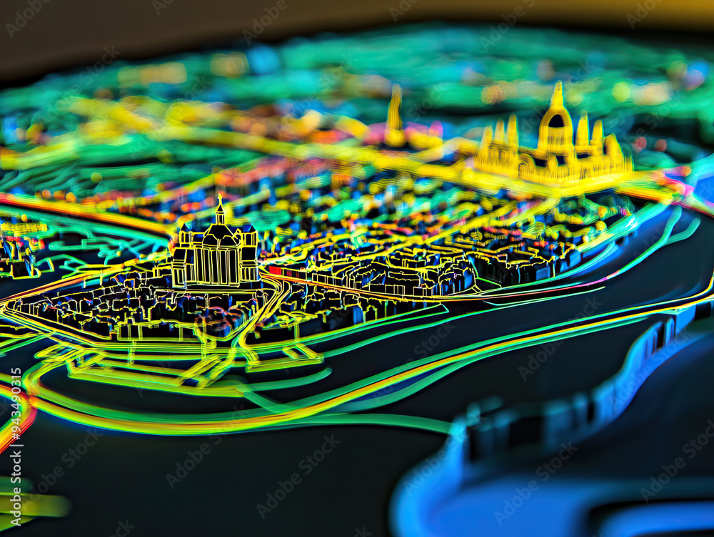 Technical aerial visual, 3D LiDAR GIS aerial map satellite scan model ...