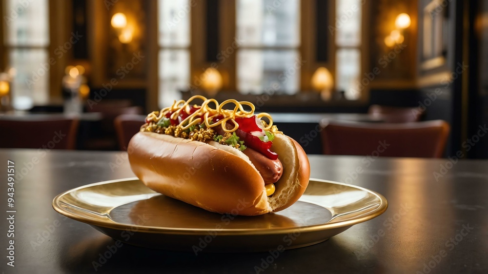 stock photography the k gold hot dog with a background of expensive ...