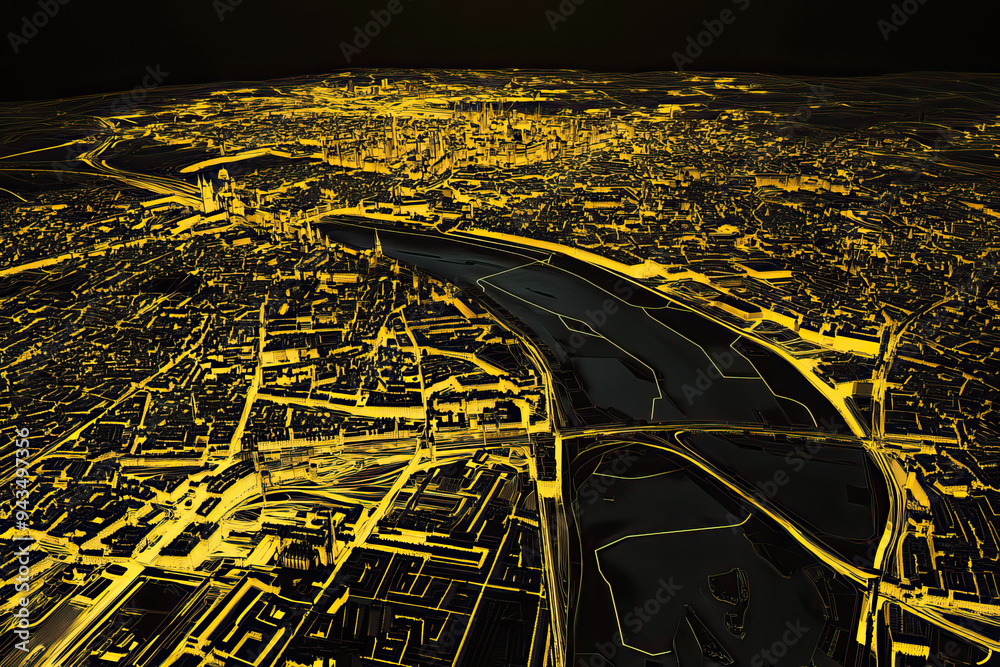 Technical aerial visual, 3D LiDAR GIS aerial map satellite scan model ...