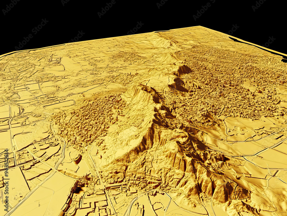 Technical aerial visual, 3D LiDAR GIS aerial map satellite scan model ...