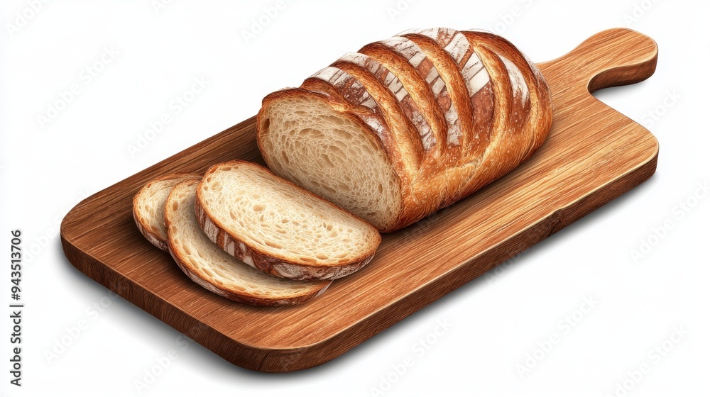 A breadboard with sliced sourdough, bakery element, realistic style ...