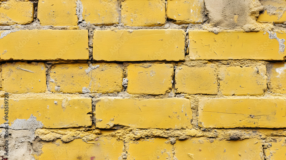 Mustard yellow brick wall with rough texture, showcasing a weathered ...