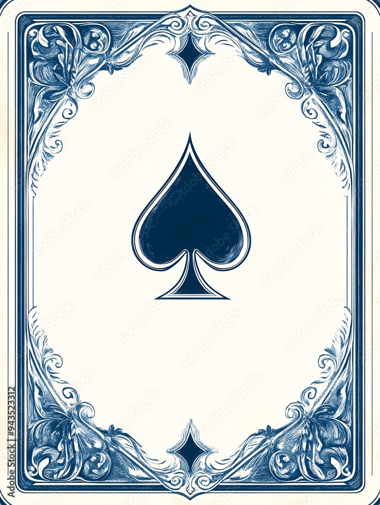 Elegant blue ornate playing card featuring a spade symbol at the center ...