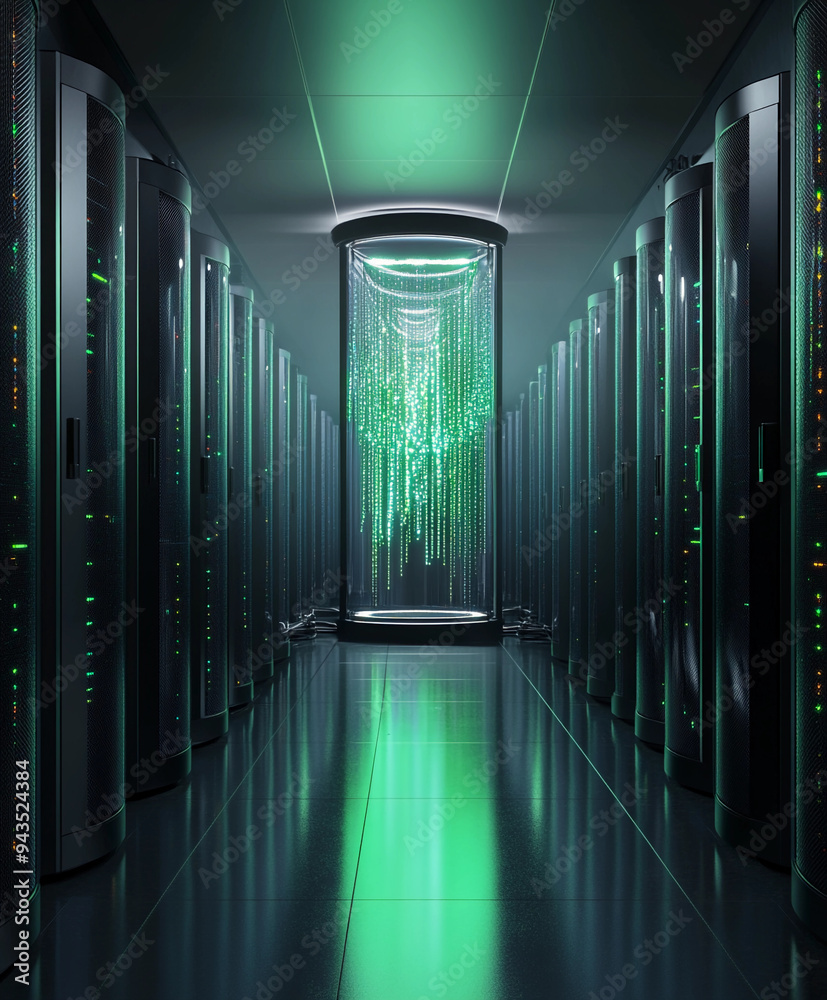 Blockchain in a Futuristic Data Center: A high-definition photograph of ...