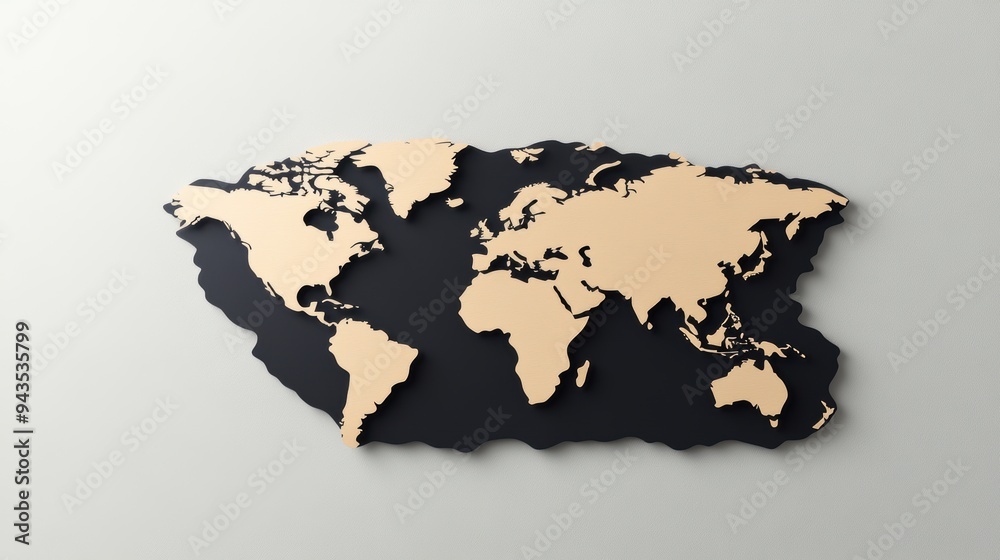 Minimalist World Map with Outline Shapes, A minimalist world map with ...