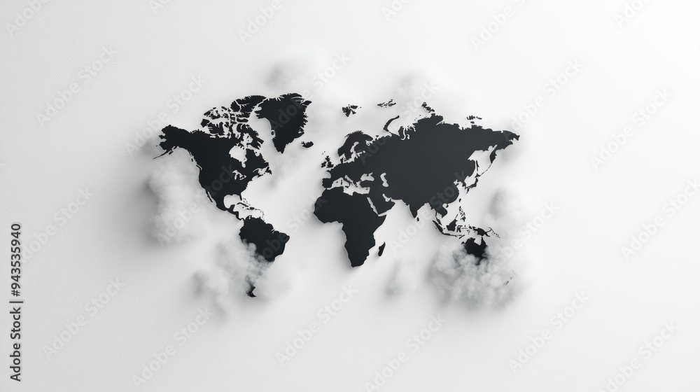 Minimalist World Map with a Focal Point, A minimalist grayscale world ...