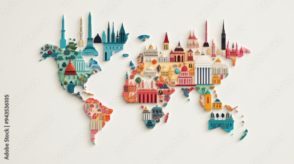 Cultural Map of World Religions, A thematic map depicting the global ...