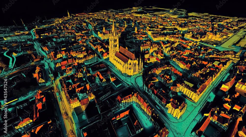 Technical aerial visual, 3D LiDAR GIS aerial map satellite scan model ...