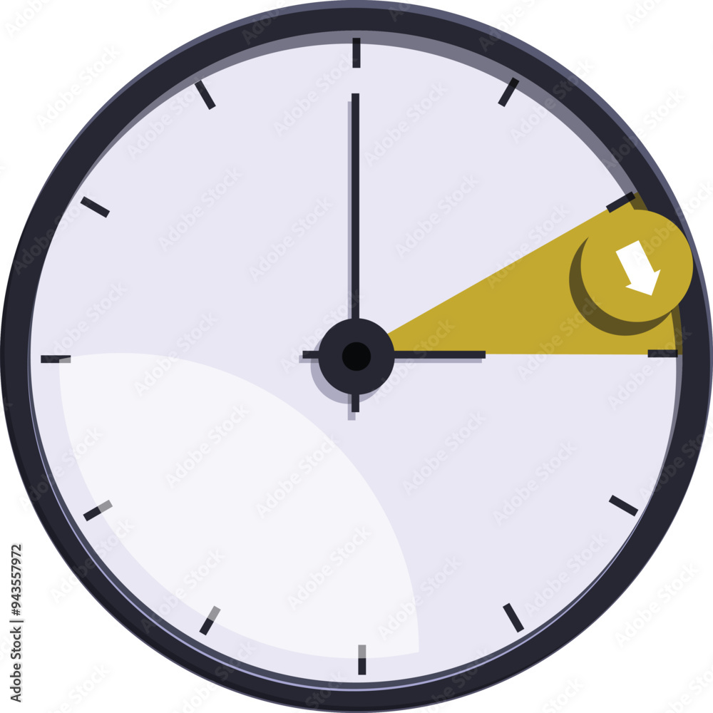 Clock is showing the time passing by with a yellow section moving ...