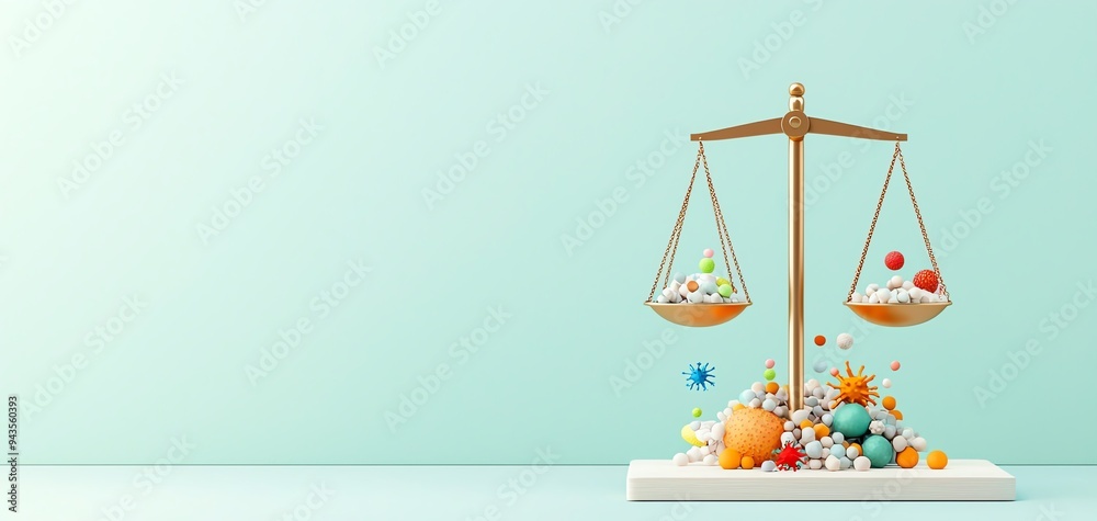 An illustration showing a balance scale with beneficial bacteria on one ...