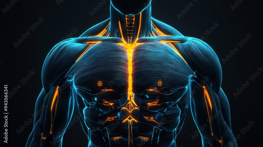 Human muscular system anatomy diagram showing torso muscles and ...