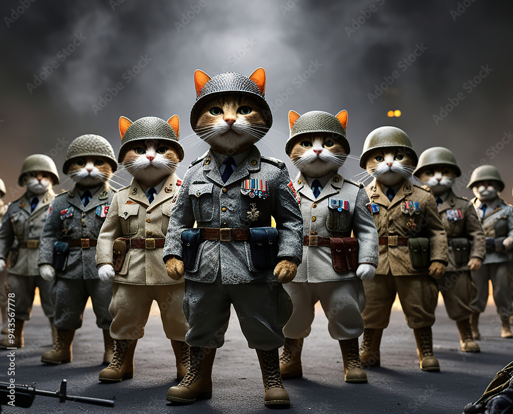 Military themed 4K wallpaper background featuring a troop of cats in ...