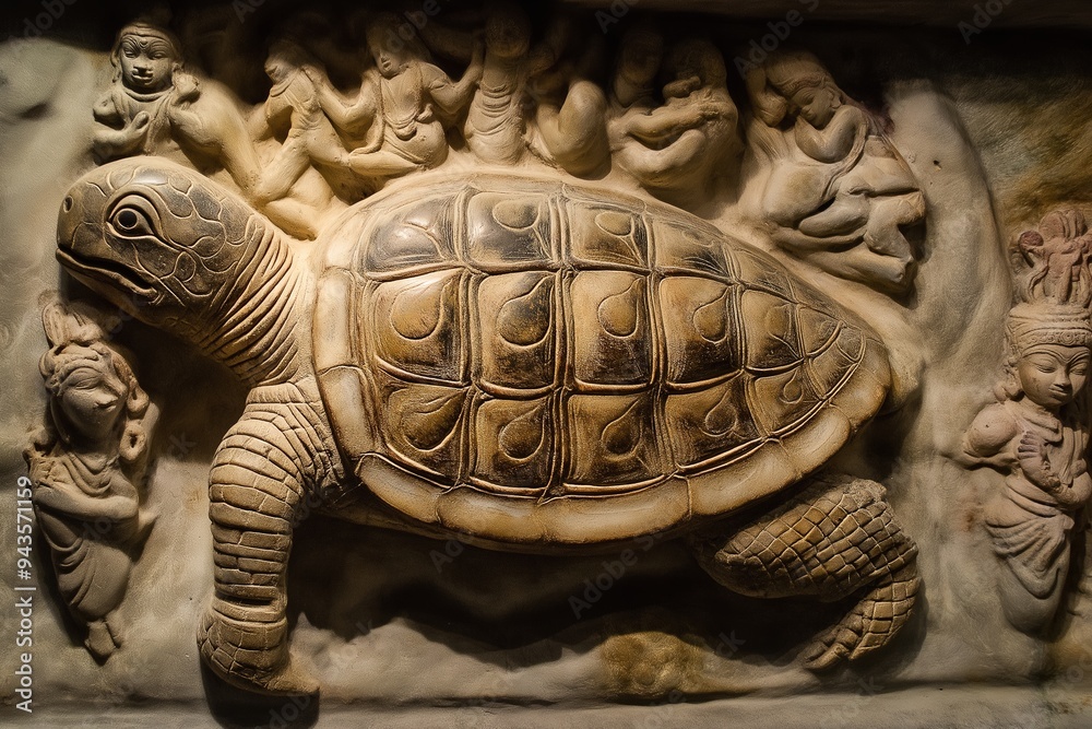 Kurma, the turtle incarnation of Lord Vishnu, depicted as a giant ...