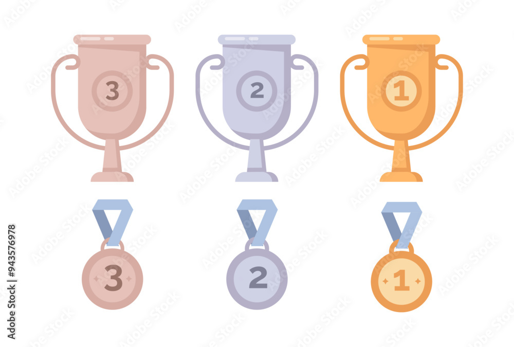 Achievement award set, isolated trophy collection. Vector golden ...