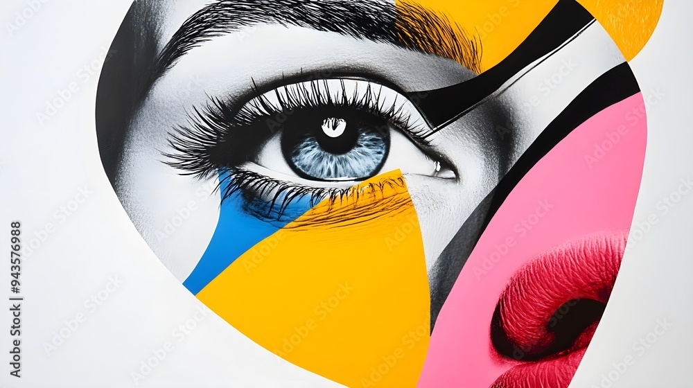 Retro comic strips and pop art icons collide in a vivid double exposure ...