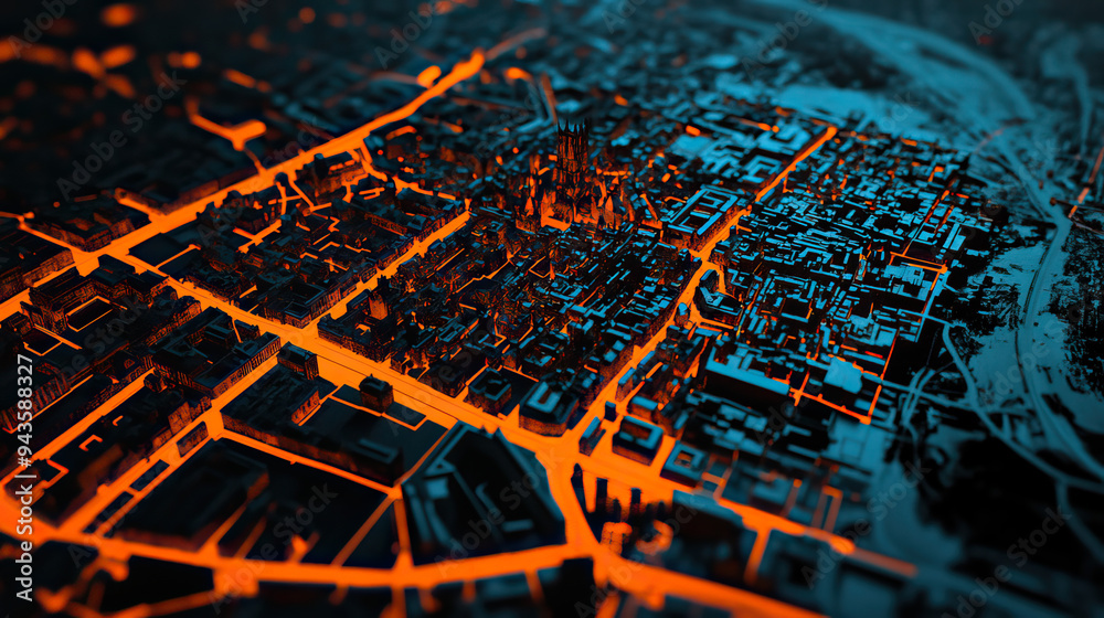 Technical aerial visual, 3D LiDAR GIS aerial map satellite scan model ...