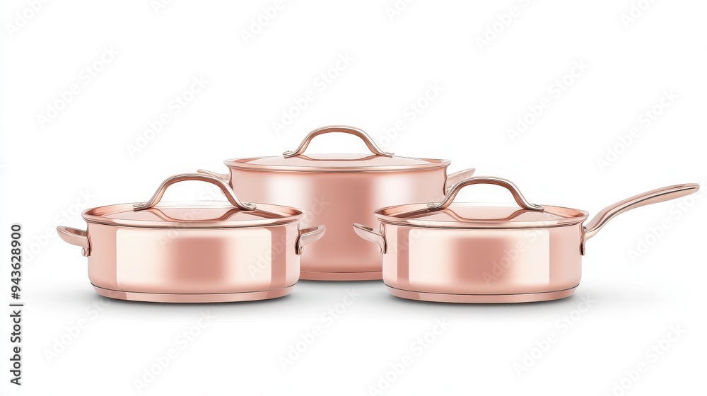 Three pots are shown in a row, all of which are made of gold Stock ...