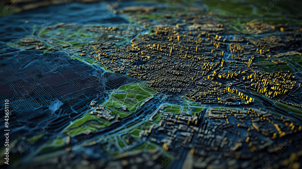 Technical aerial visual, 3D LiDAR GIS aerial map satellite scan model ...