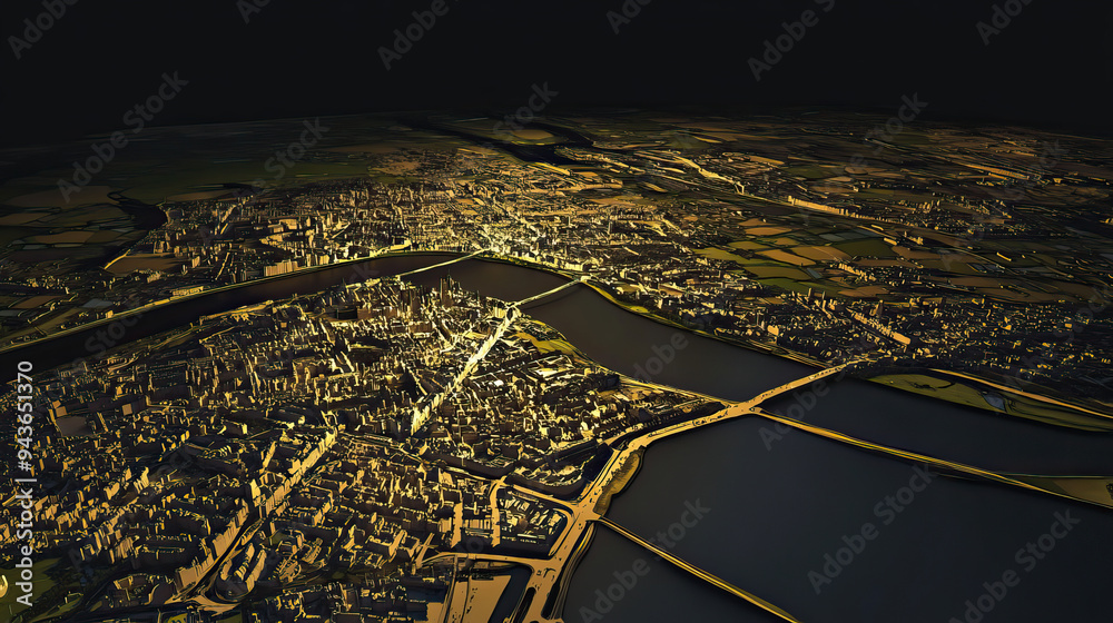 Technical aerial visual, 3D LiDAR GIS aerial map satellite scan model ...
